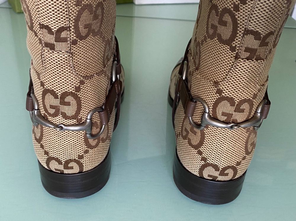 GUCCI Monogram Jumbo GG Cordovan Lux Harness Riding Boots 43 (Neu und ...