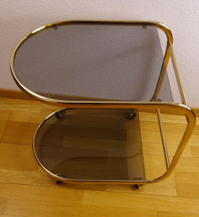 Vintage Servierwagen – Rauchglas & Metall – mit Rollen (Gebraucht) in ...