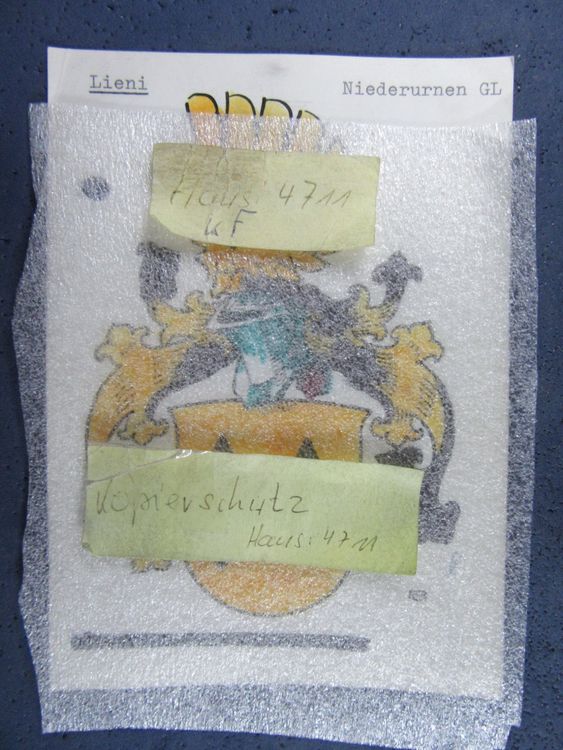 LIENI NIEDERURNEN GL FAMILIENWAPPEN KARTE ALT HANDBEMALT (Gebraucht) in Ettingen für CHF 25 ...