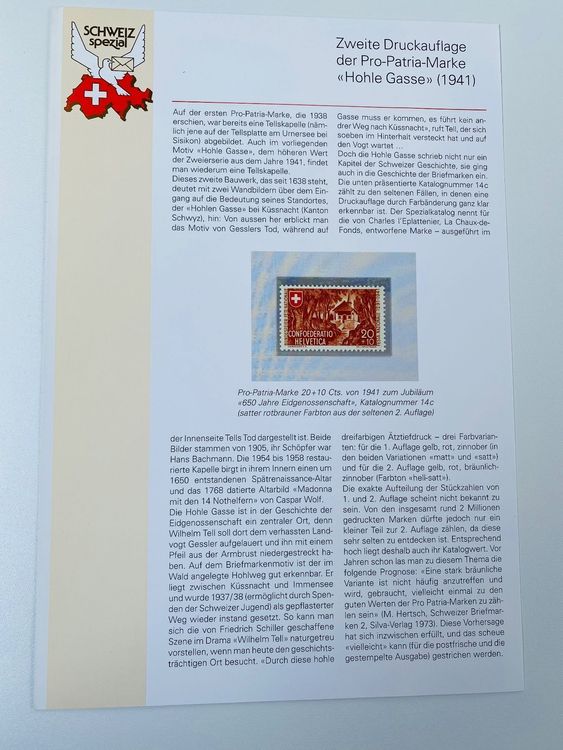 14c Pro Patria postfrisch ** auf Sammelblatt Schweiz Spezial | Kaufen auf Ricardo