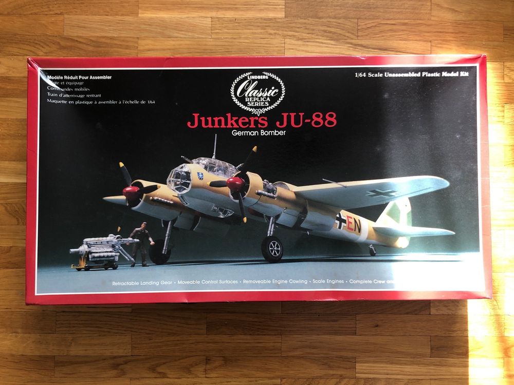 grosser lindberg baukasten modell junkers ju88 1/64 vintage | Acheter sur Ricardo