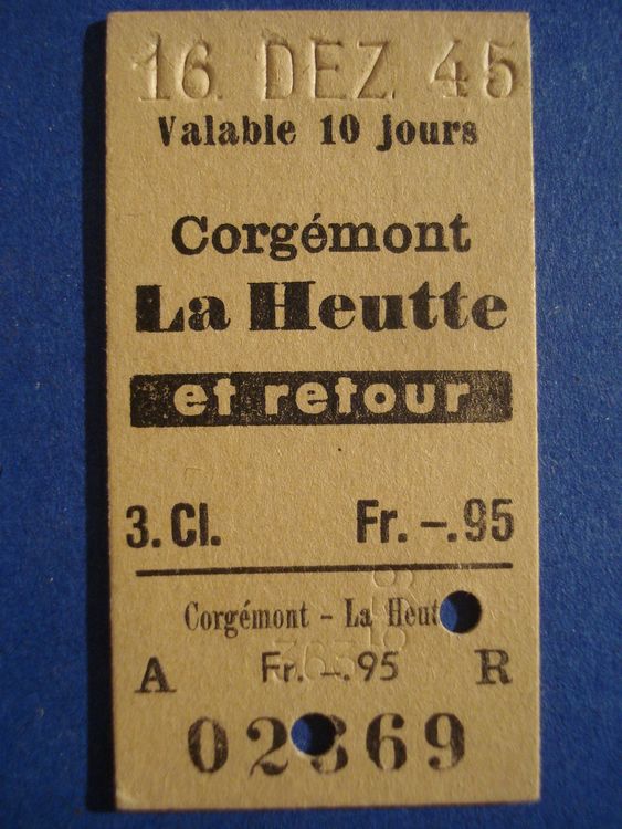 SBB - 16.12.1945 - CORGÉMONT - LA HEUTTE - 3.Classe (Gebraucht) in Biel/Bienne für CHF 22 – mit ...