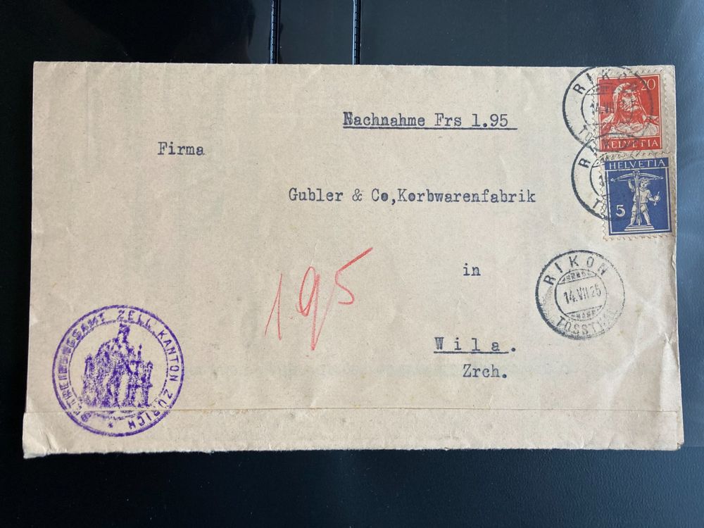 Schweiz 1925 NN Konkurs-Androhung BA Zell MiF Tell u.-knabe (Gebraucht) in Liestal für CHF 2.5 ...