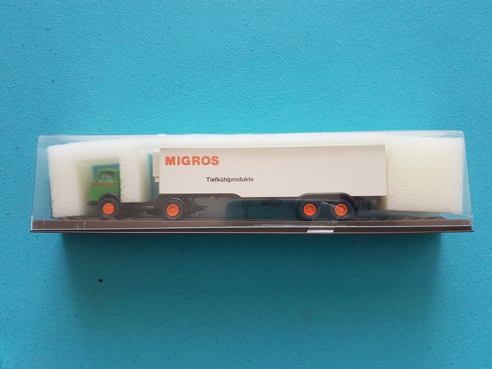 Brekina, Mercedes-Benz LPS 338, semi-remorque Migros Tiefküh (Neu und ...