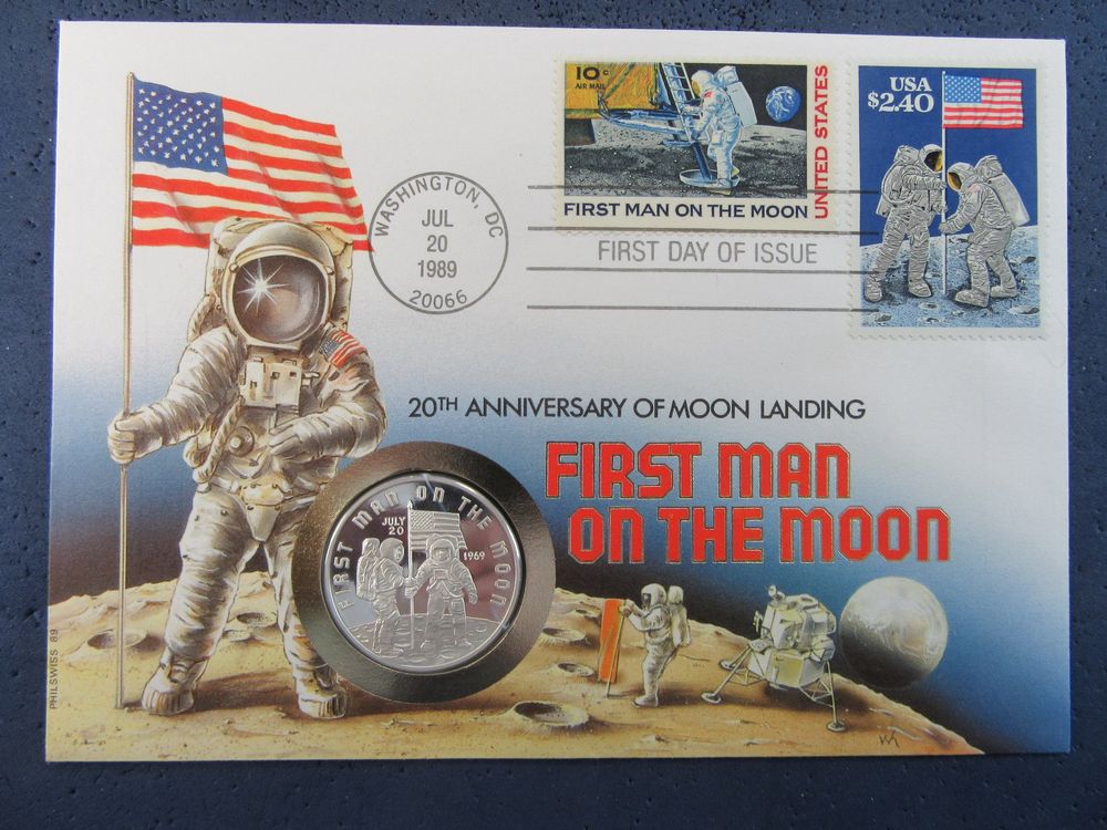 NUMISBRIEF USA FIRST MAN ON THE MONN FDC 1969 MÜNZE SILBER | Comprare ...