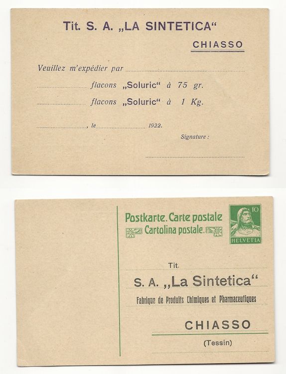 Postkarte mit Zudruck La Sintetica Chiasso rk (Gebraucht) in Aarau für CHF 2 – mit Lieferung auf ...