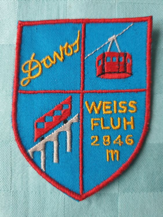 Vintage Badge Wappen DAVOS WEISSFLUH ST. GALLER STICKEREI (Gebraucht ...