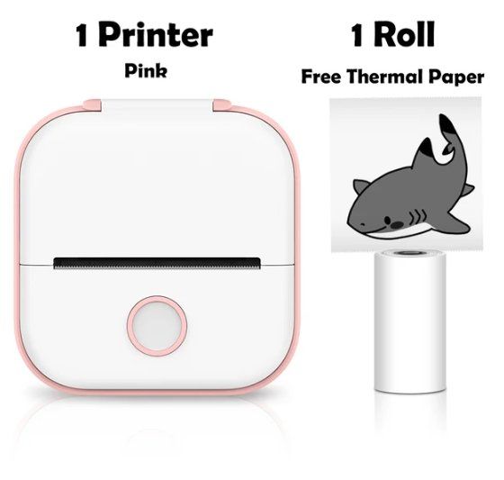 Portable Wireless Mini Printer Pink + 1 Rolle nicht klebend (Neu und ...