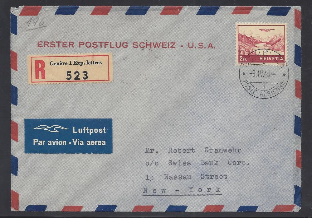 1946 : Erster Postflug Schweiz - USA (Gebraucht) in Gümligen für CHF 15 – mit Lieferung auf ...
