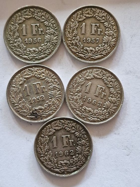 5 mal 1 Franken Silber 1952 / 1956 / 1957 / 1962/ 1963 | Kaufen auf Ricardo