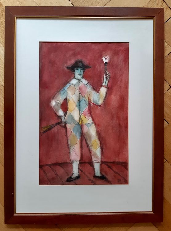 Gemälde Aquarell Harlekin Künstler Fritz Butz (1909 - 1989) (Gebraucht ...