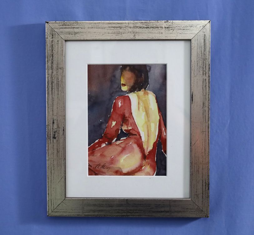 "Verführung", Aquarell, weiblicher Rückenakt unbek. signiert | Kaufen auf Ricardo