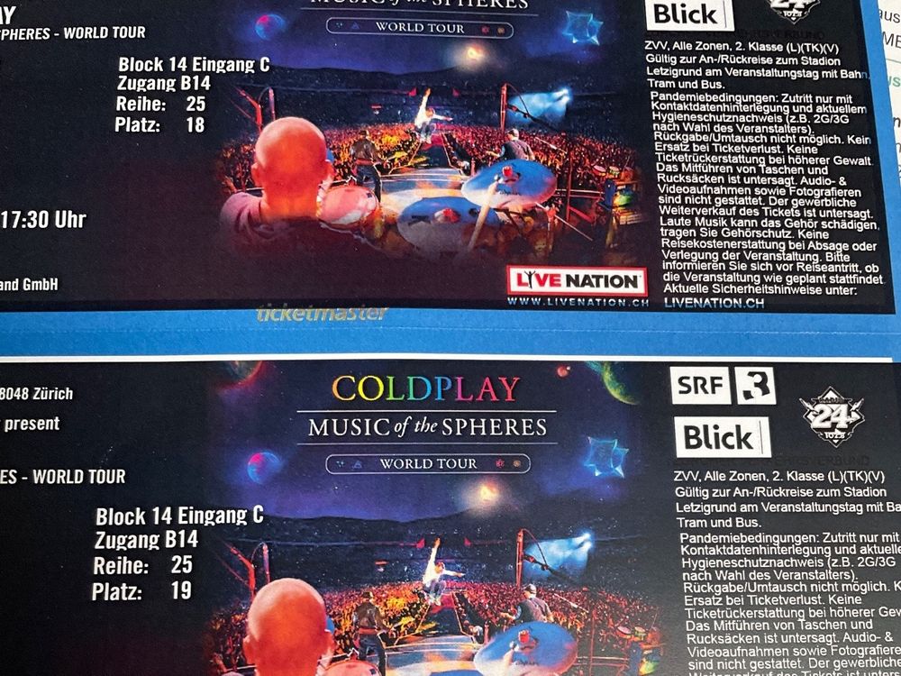 Coldplay Tickets- Top Plätze inkl Versicherung (Neu und ...