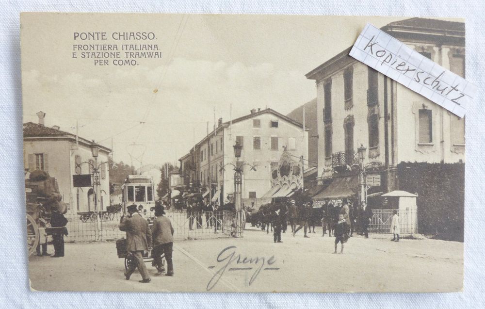 AK PONTE CHIASSO TI, Frontiera Italiana e Stazione Tramwai (Gebraucht ...