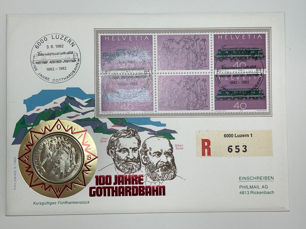 Numisbrief - 100 Jahre Gotthardbahn mit 5. Fr. | Kaufen auf Ricardo