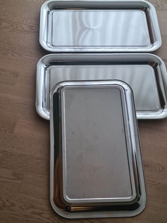 3 Chromstahlblech Service Platten 53 × 32 cm (Gebraucht) in Steinen für ...