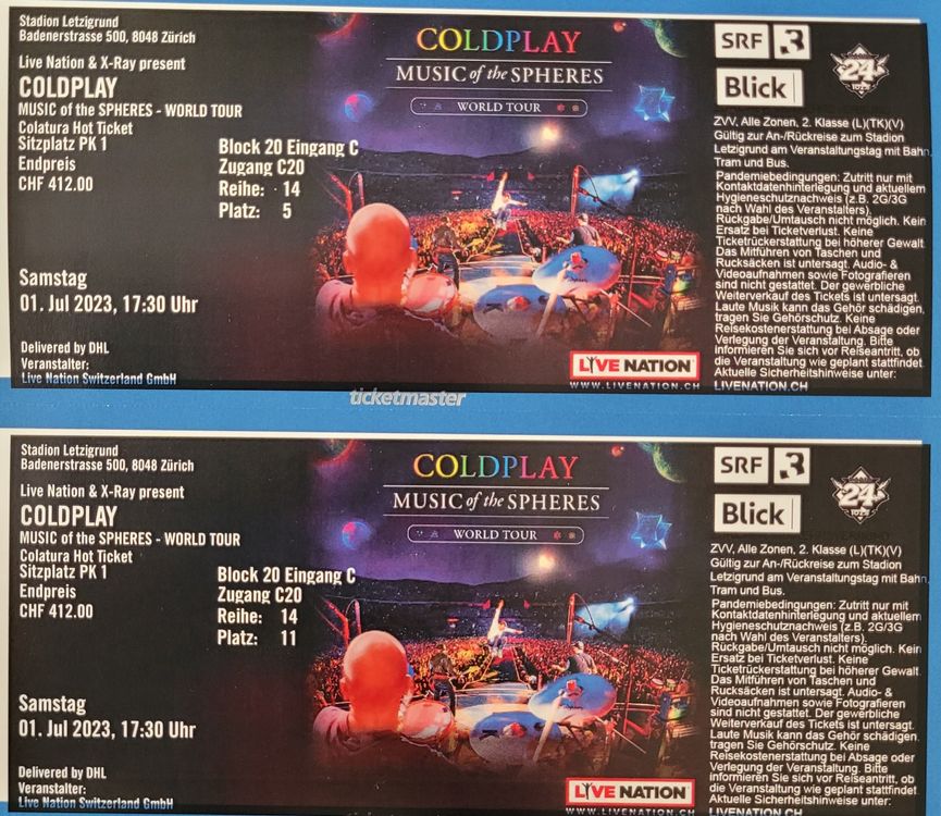 2 Top VIP Sitzplätze Coldplay 01.07.2023 zum Originalpreis | Kaufen auf ...