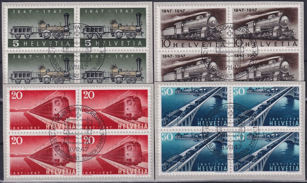 1947, Nr.277-280 Viererblöcke mit ET-Stempel, SBK: 60.- (Gebraucht) in Sursee für CHF 25.9 – mit ...