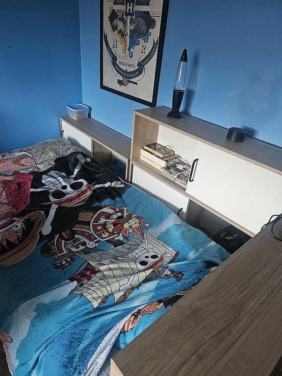 Lit enfant 90 x 200 cm avec sommier, matelas et rangements (D'occasion ...