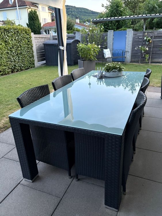 Gartentisch Rattan Glasplatte