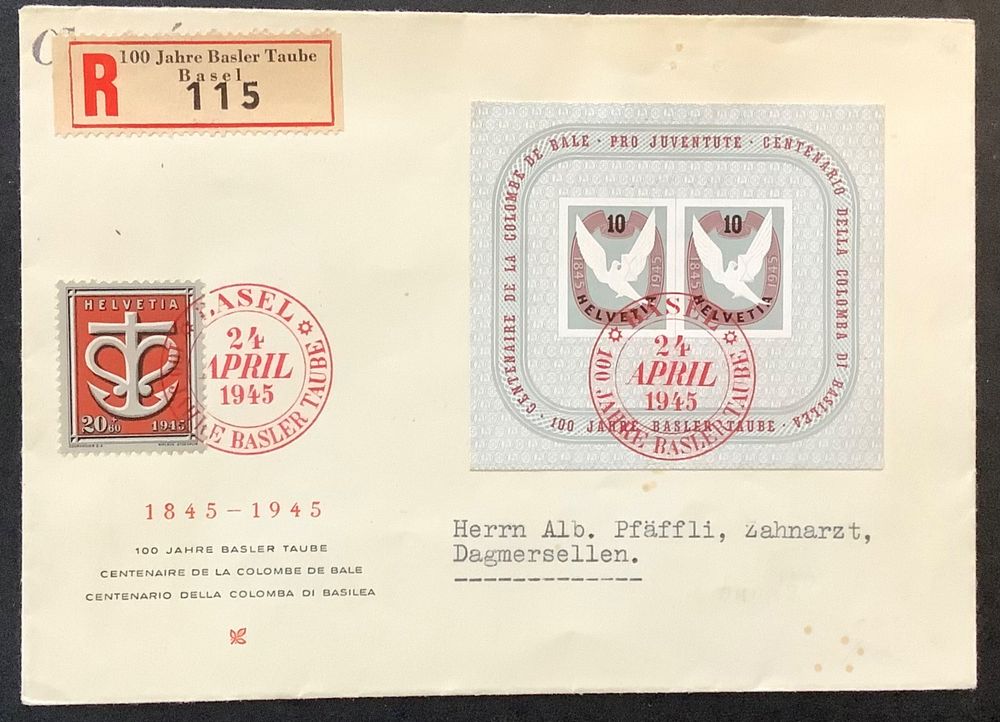 1945 - Brief 100 Jahre Basler Taube Block & Zuschlag Marke | Kaufen auf Ricardo