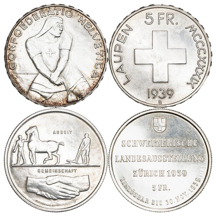 5 Franken "Laupen" und "Landi" von 1939 (unzirkuliert +) | Kaufen auf Ricardo