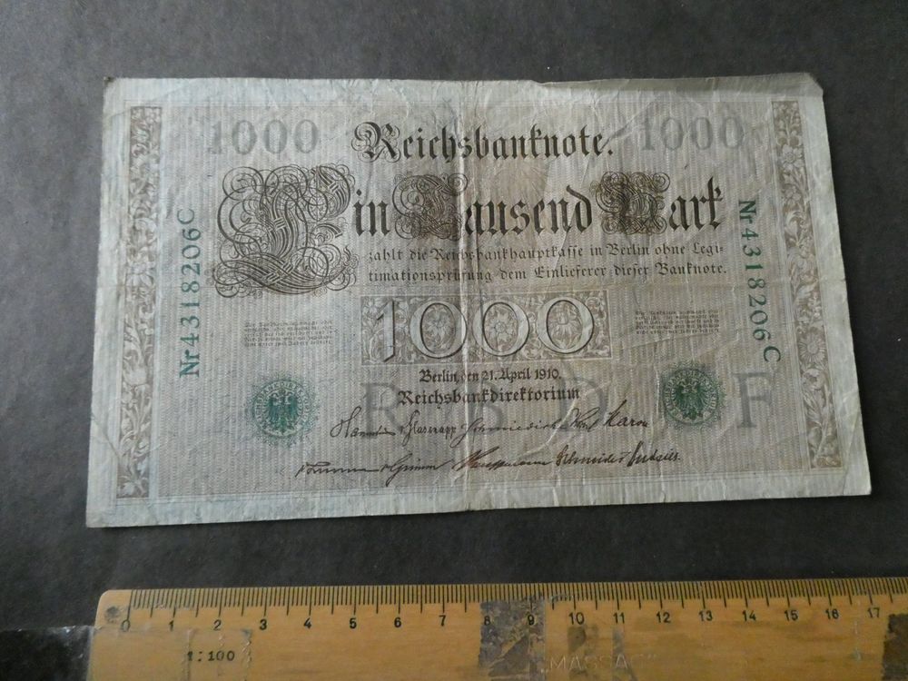 Dt. Reich 1910, 1000 Mark KN grün (Gebraucht) in Hinterforst für CHF 1 ...