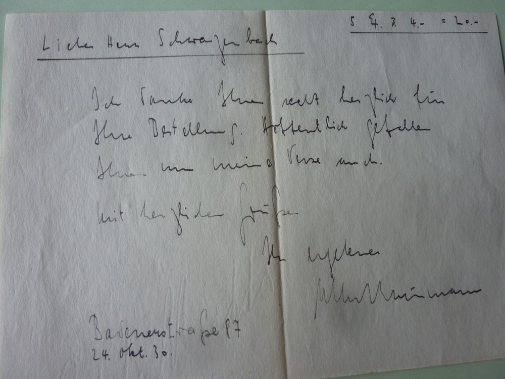 EHRISMANN, ALBERT BRIEFE UND GEDICHTE AN HERRN SCHWARZENBACH | Kaufen ...