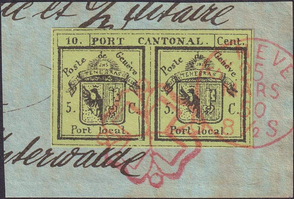 1843, Nr.3 auf Briefstück von GENF: 25.3.1850 +Peter WINTER (Gebraucht ...