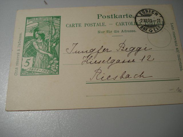 Ganzsache UPU 1900, o Zürich (Gebraucht) in Niederwil AG für CHF 1 – mit Lieferung auf Ricardo ...