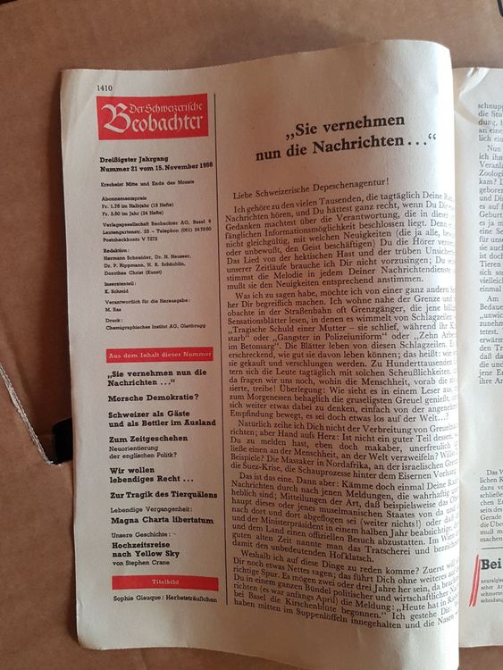 Der Schweizerische Beobachter 1956 vintage Zeitschrift (Gebraucht) in ...