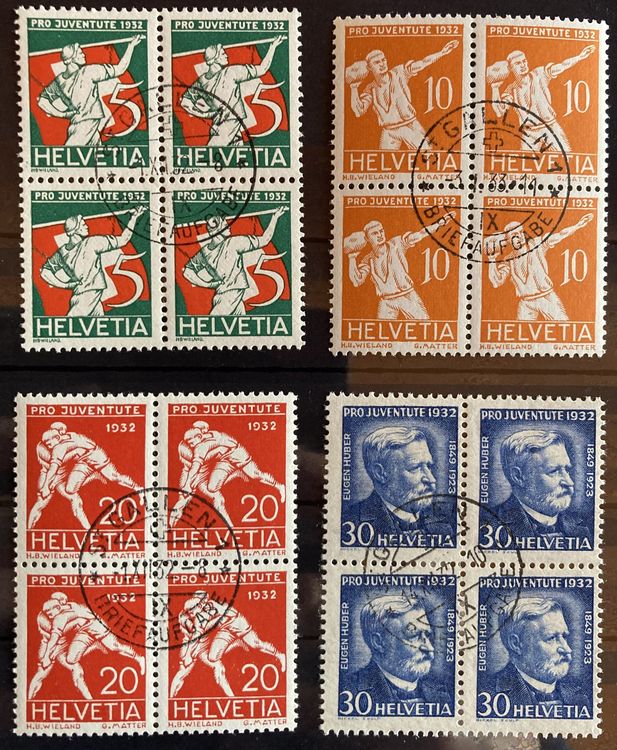 PJ 1932 Viererblock Serie gestempelt, 2x mit ET, SBK 150 Fr. (Neu (gemäss Beschreibung)) in ...