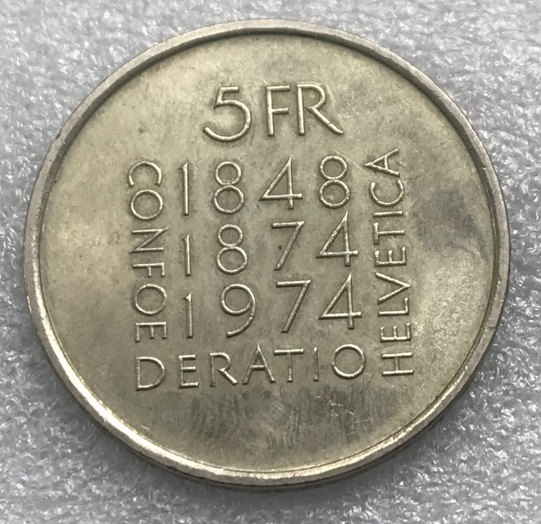 5Fr Gedenkmünze Verfassung 1848-1874-1974 (Gebraucht) in Zürich für CHF ...