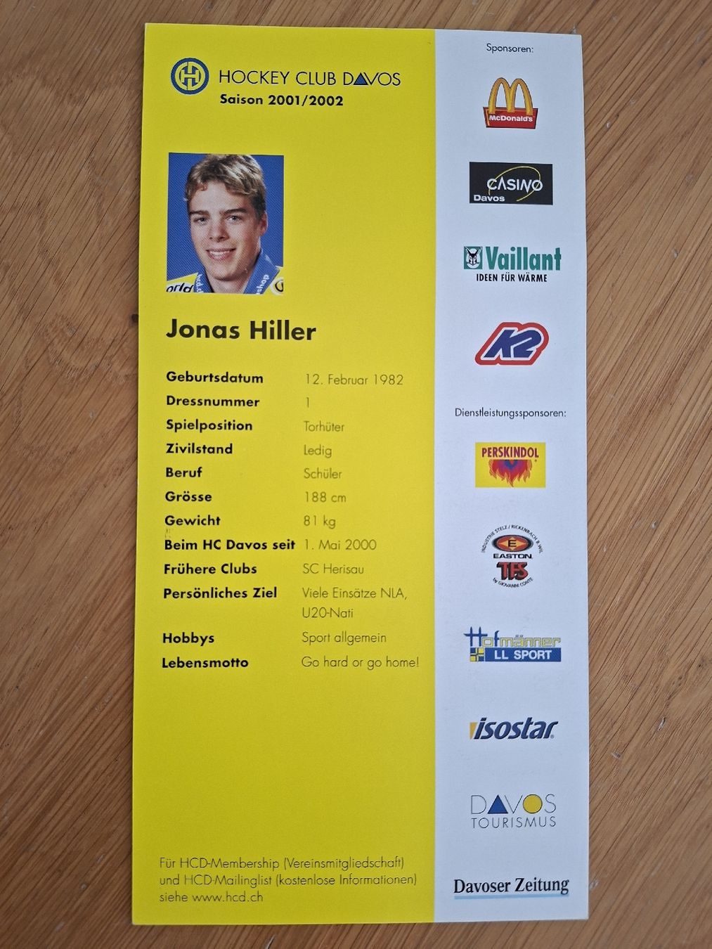 Jonas Hiller HC Davos Autogrammkarte, original & rar (Gebraucht) in ...
