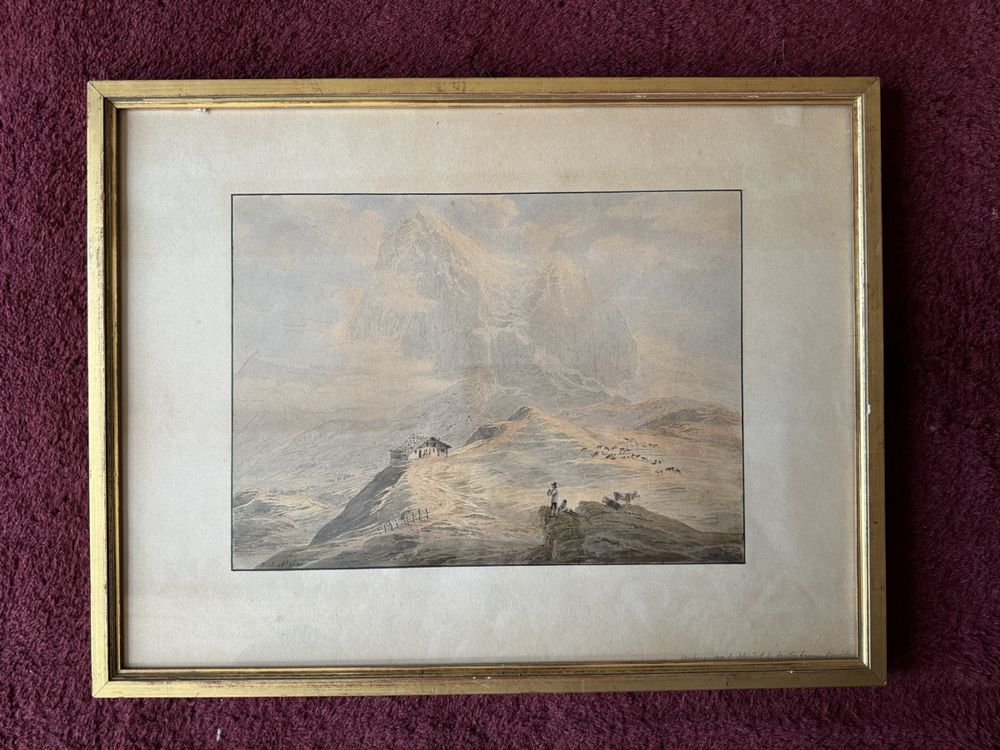 Antike Aquarellzeichnung, Berggasthof, Johann Jacob Meier | Kaufen auf ...
