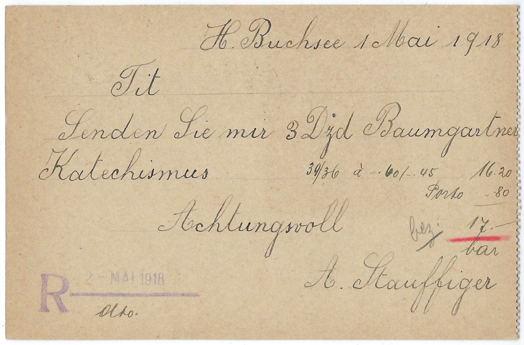 1918 Postkarte Katalog-Nr. 68y, sauber gest. Herzogenbuchsee (Gebraucht ...