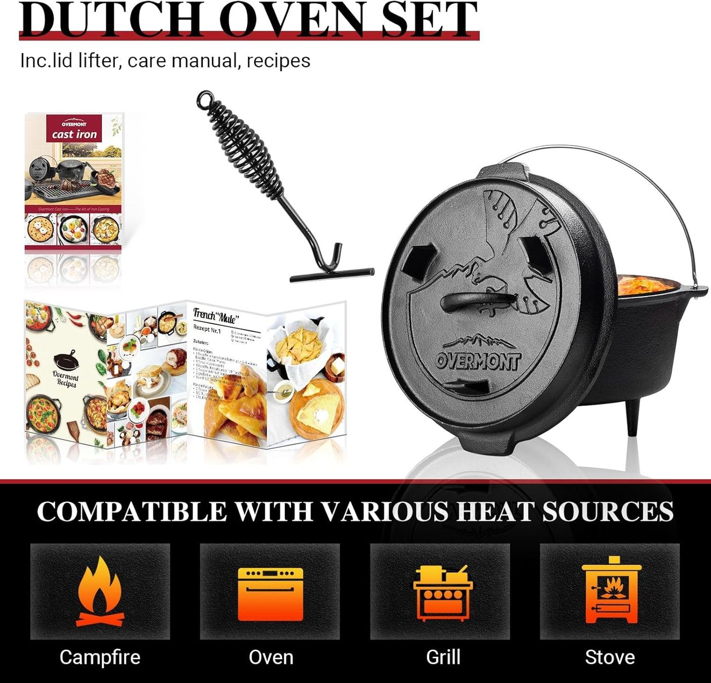 Gusseisen Topf Dutch Oven Eingebrannter Feuertopf 2in1 (Neu und ...