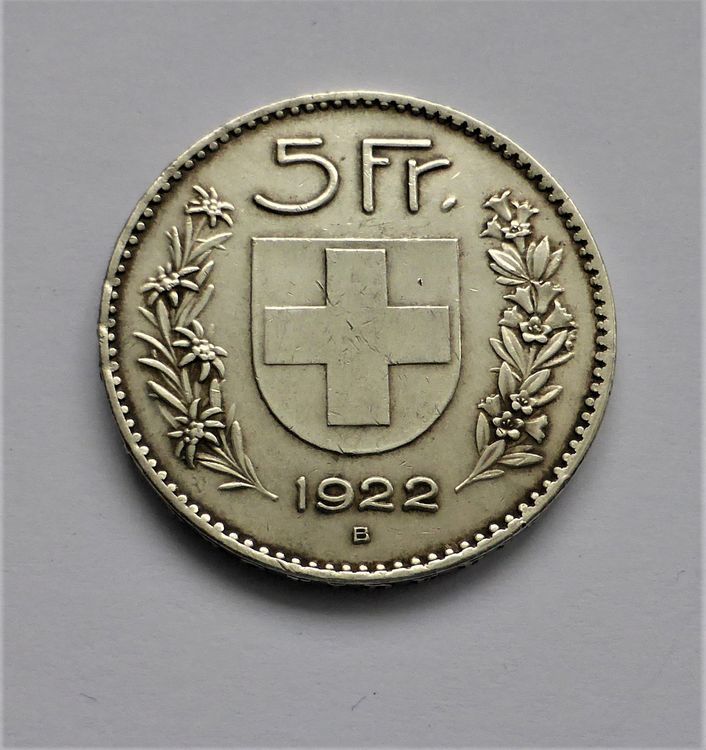 Sehr schöner grosser SILBER 5 Fr. 1922 - 100 Jahre alt !! (Gebraucht) in Buochs für CHF 78 – mit ...