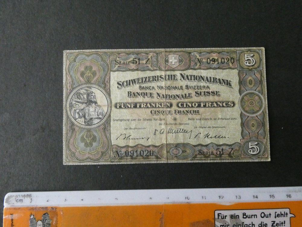 Schweiz 1951, 5 Franken (Gebraucht) in Hinterforst für CHF 6 – mit Lieferung auf Ricardo kaufen