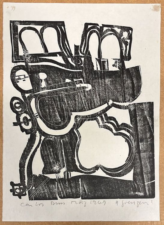 Holzschnitt 4 Grenzen handsigniert Carlos Duss (ID b3371) | Kaufen auf Ricardo