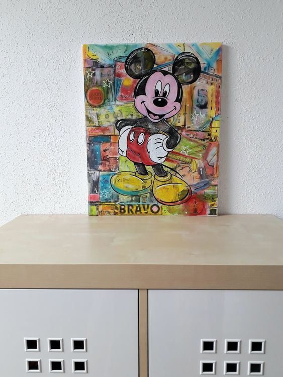 Gemälde Pop Art Mickey Mouse Original/Unikat auf Leinwand (Neuf avec emballage d'origine) à ...