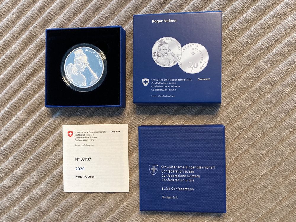 20.- Silbermünze Roger Federer - 2020 - PP (Neu und originalverpackt) in Brütten für CHF 69 ...