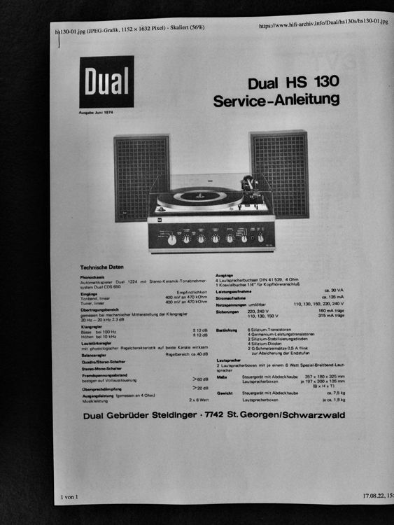 DUAL "HS 130" / mit DUAL "1224"- Player | Kaufen auf Ricardo