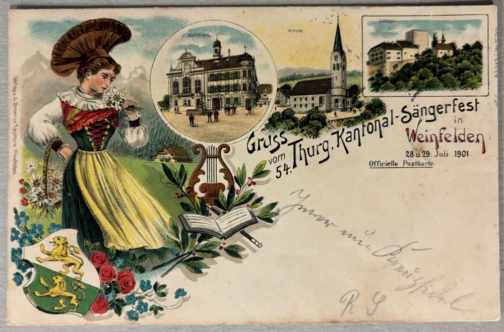Gruss aus Weinfelden, Kant. Sängerfest, 1901, Litho (Gebraucht) in Frauenfeld für CHF 19 – mit ...