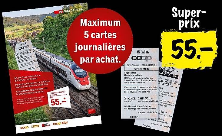 Carte journalière CFF (Coop) - Valable 1 jour en Suisse (Neuf (Voir ...