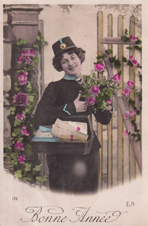 Frau als Briefträgerin/Postbotin • antike AK Neujahr, Post (Gebraucht ...