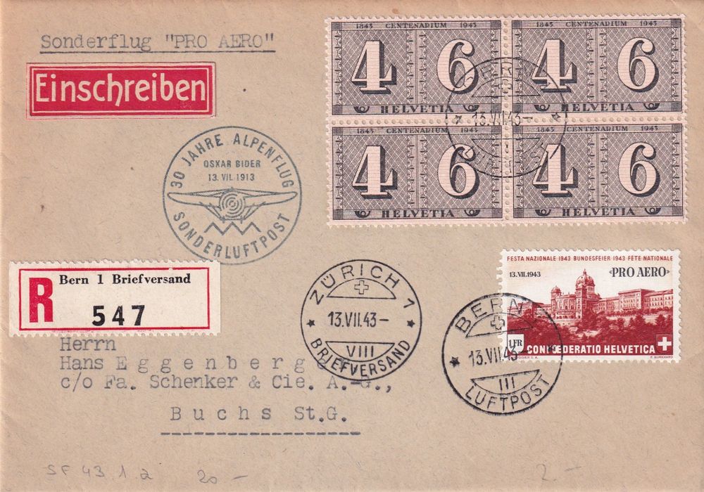 Sonderflug Pro Aero Bern-Zürich 13.7.1943 (Gebraucht) in Birsfelden für CHF 35 – mit Lieferung ...