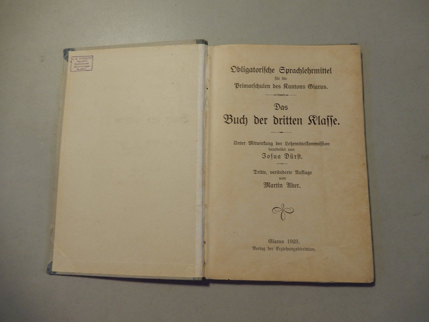 Das Buch der dritten Klasse, Glarus 1923, Rarität! (Gebraucht) in ...