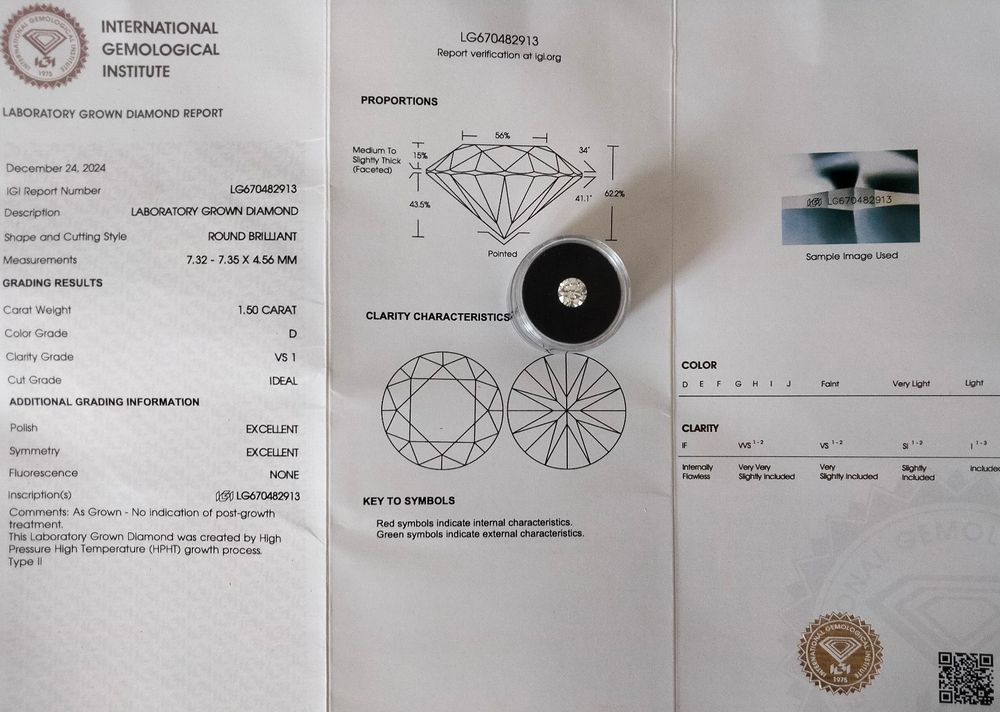 Diamant Labor,1.50C, D,VS1 mit IGI Zertifikat ohne Ring (Neu und ...