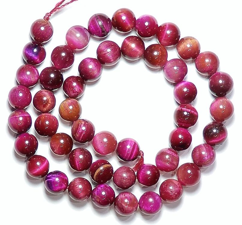 Echte rare dunkel rosa Tigeraugen Perlen 8 mm | Kaufen auf Ricardo